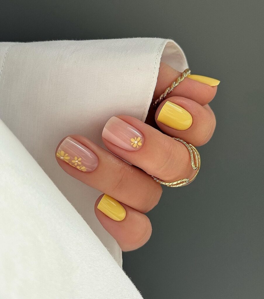 18 Elegant Yellow Nails with Floral Designs - Archeworks