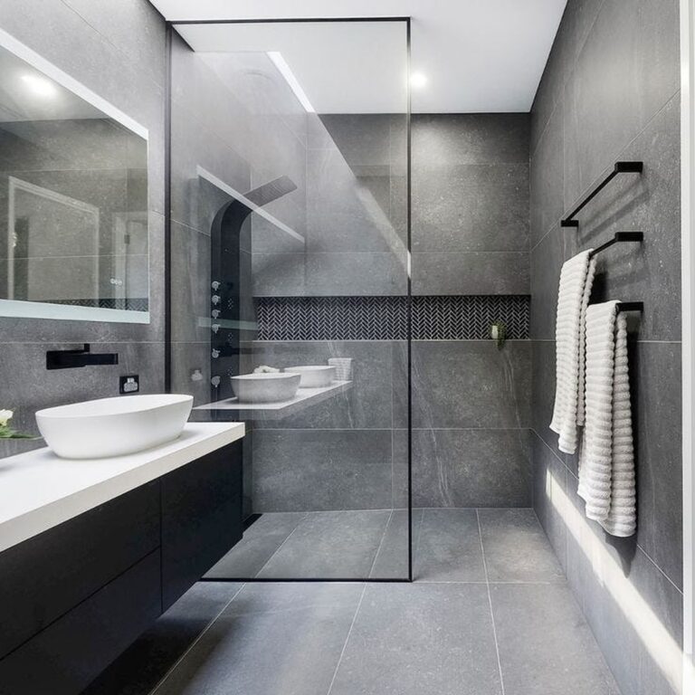 18 Beautiful Dark Grey Bathroom Tile Designs to Try - Archeworks